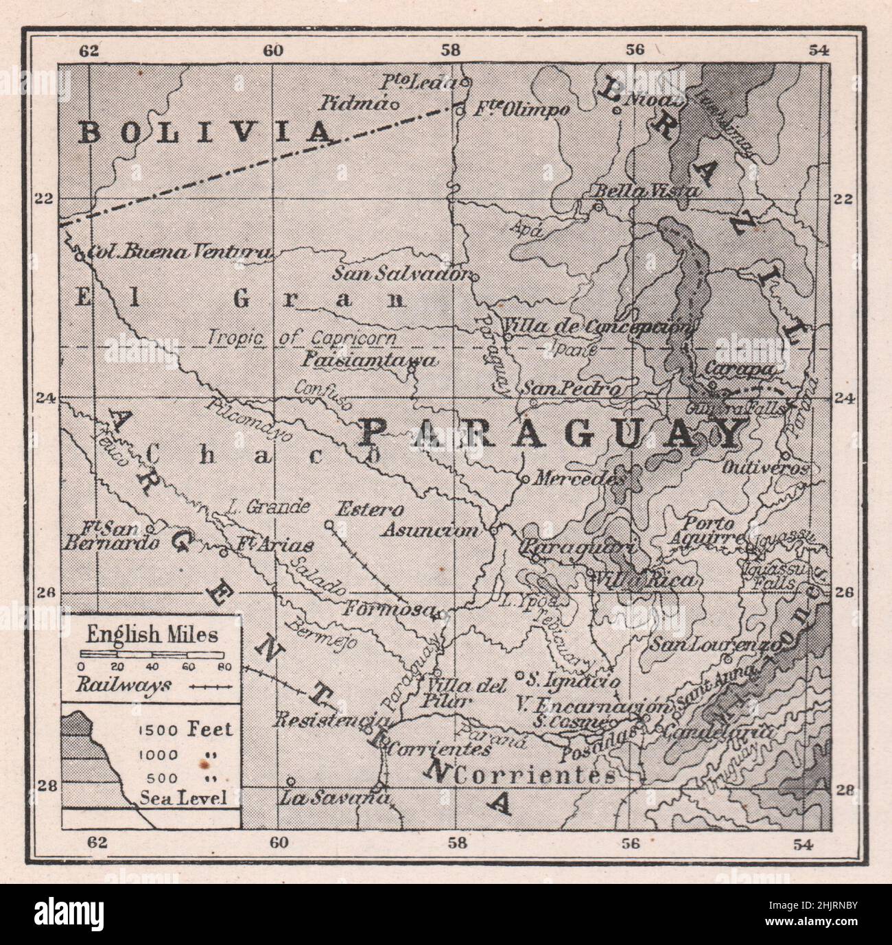 Paraguay with its river boundaries (1923 map Stock Photo - Alamy