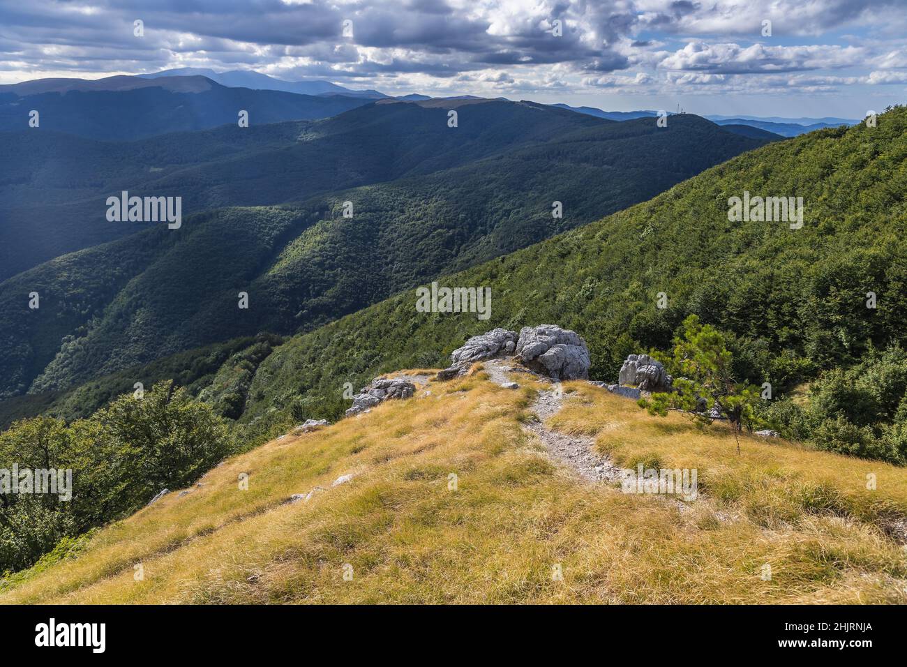 Rocks seen from Stoletov peak on Shipka Pass in Balkan Mountains range ...