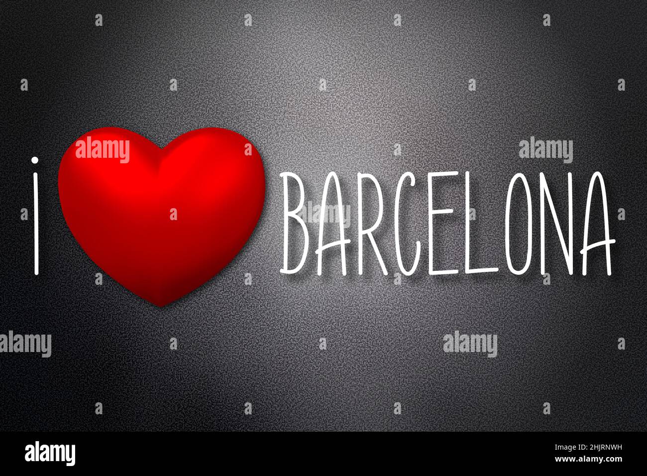 I love Barcelona - heart shape, black background - 3D illustration ...