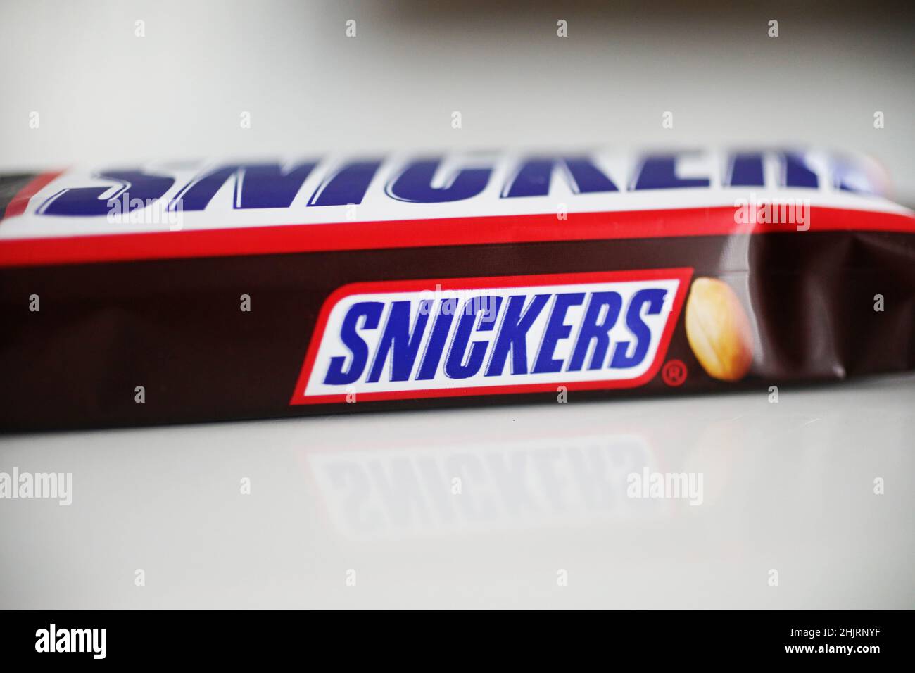 A Snickers. Snickers (stylized as SNICKERS) is a chocolate bar made by ...