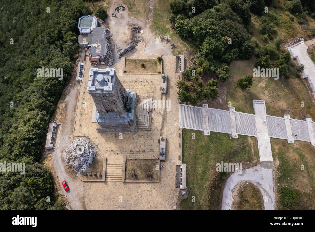 Drone view of Monument of Freedom dedicated to Battle of Shipka Pass on ...