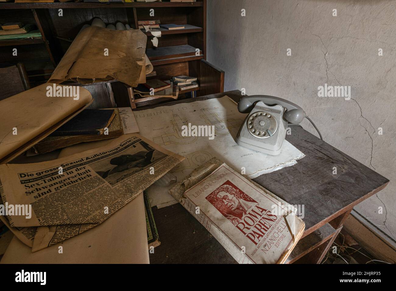 Old documents left on an office desk in an abandoned hi-res stock ...