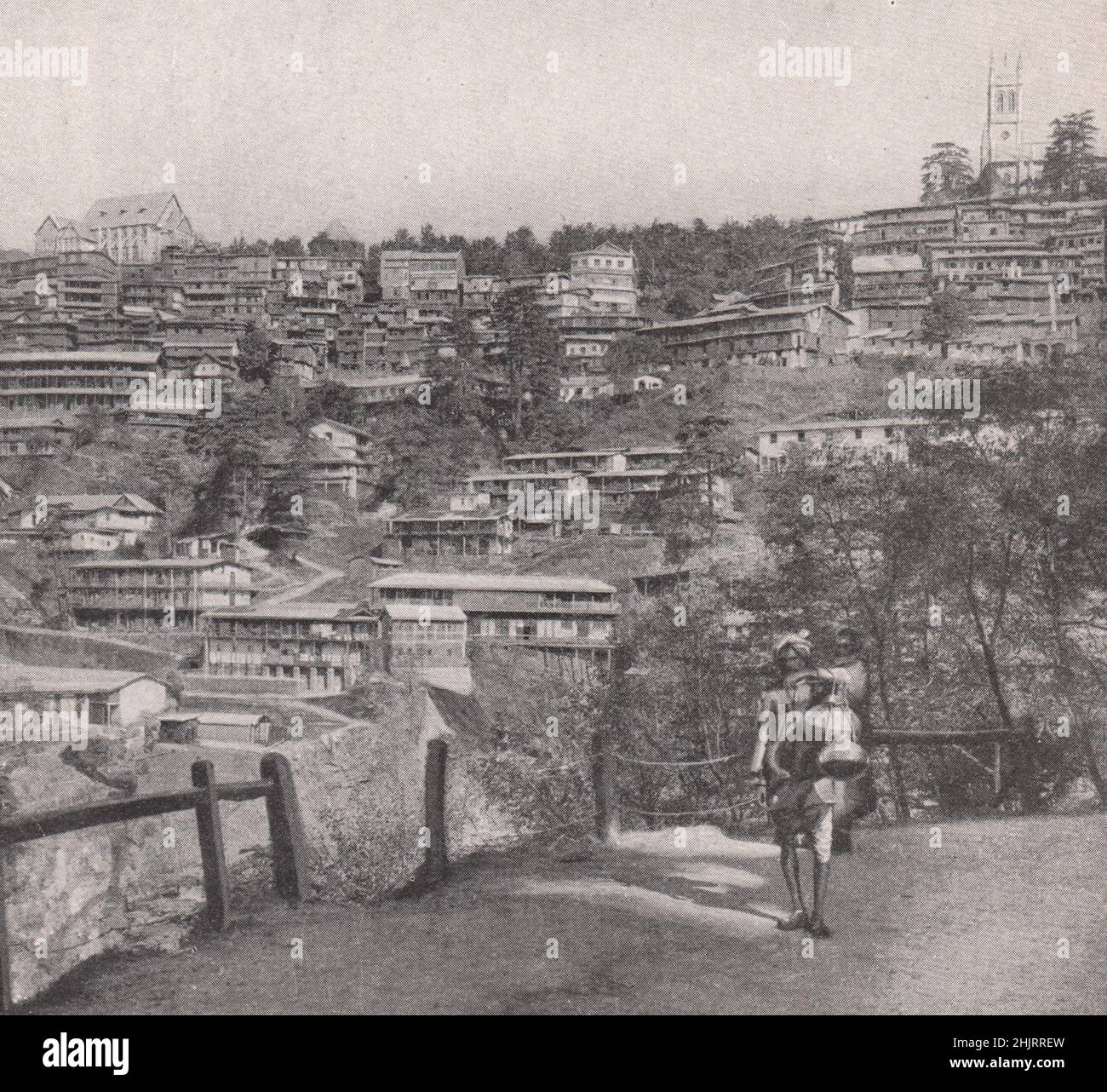 Buildings of Simla upon a spur of the mighty Himalayas. India. Punjab ...