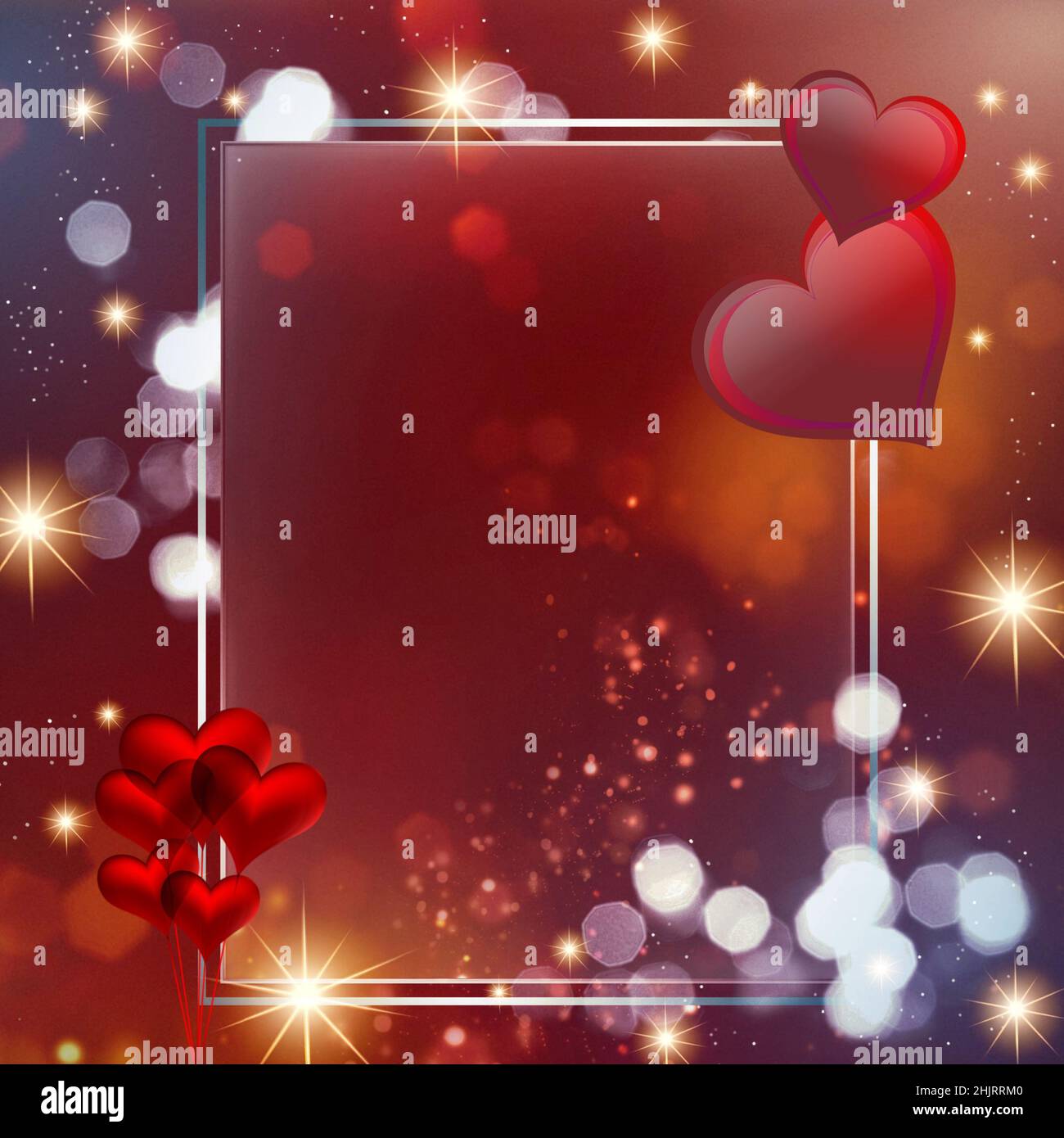 Hearts background with fireworks and red roses Stock Photo - Alamy