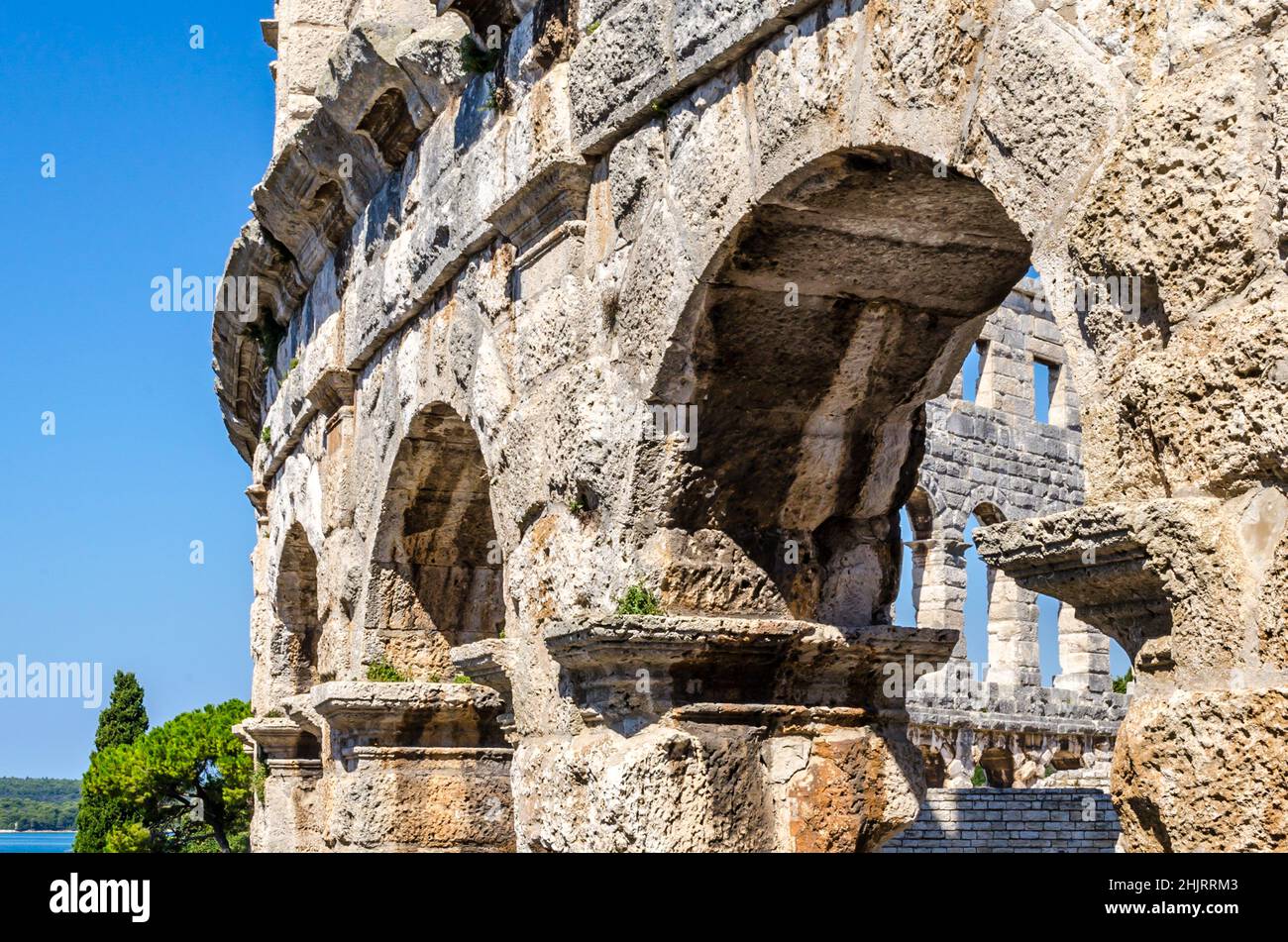The Pula Arena Facade. Ancient Roman Amphitheatre with Restored Arched ...