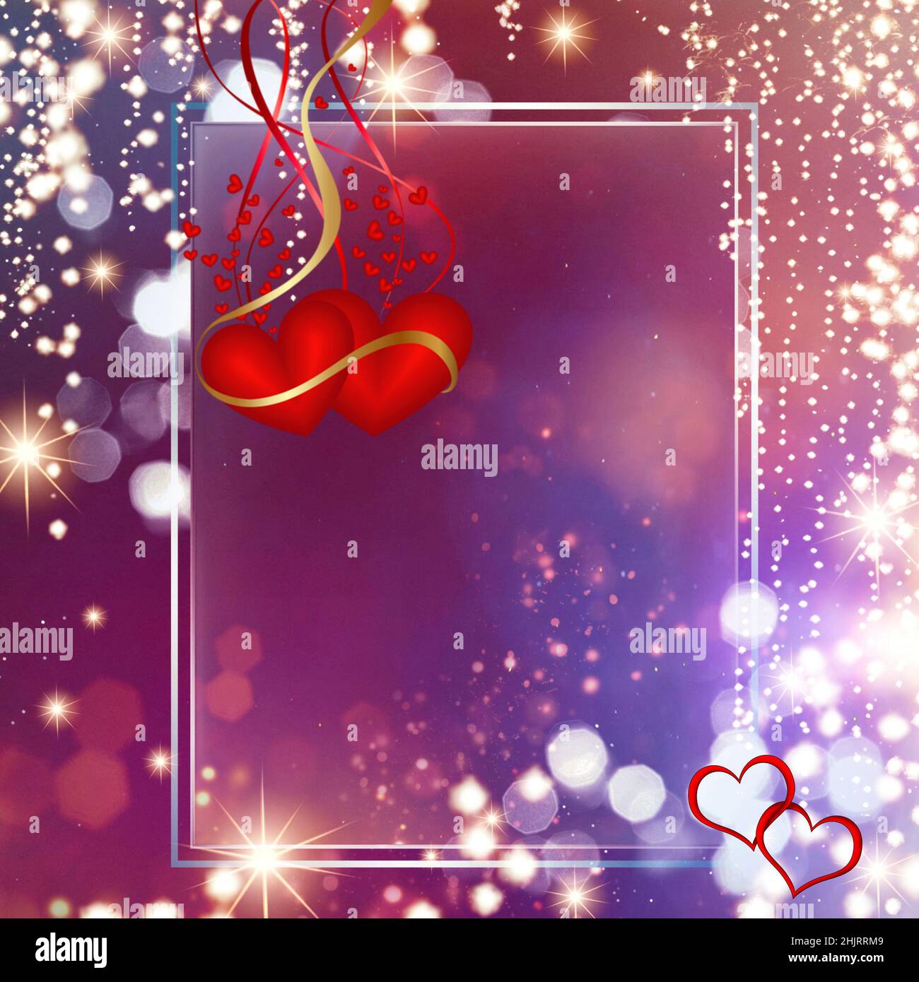 Hearts background with fireworks and red roses Stock Photo - Alamy