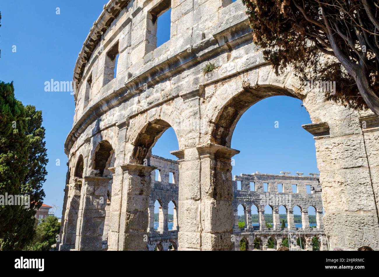 The Pula Arena Facade. Ancient Roman Amphitheatre with Restored Arched ...