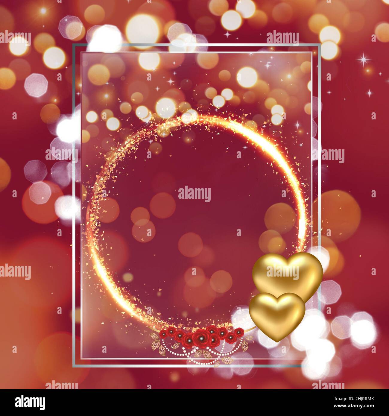 Hearts background with fireworks and red roses Stock Photo - Alamy