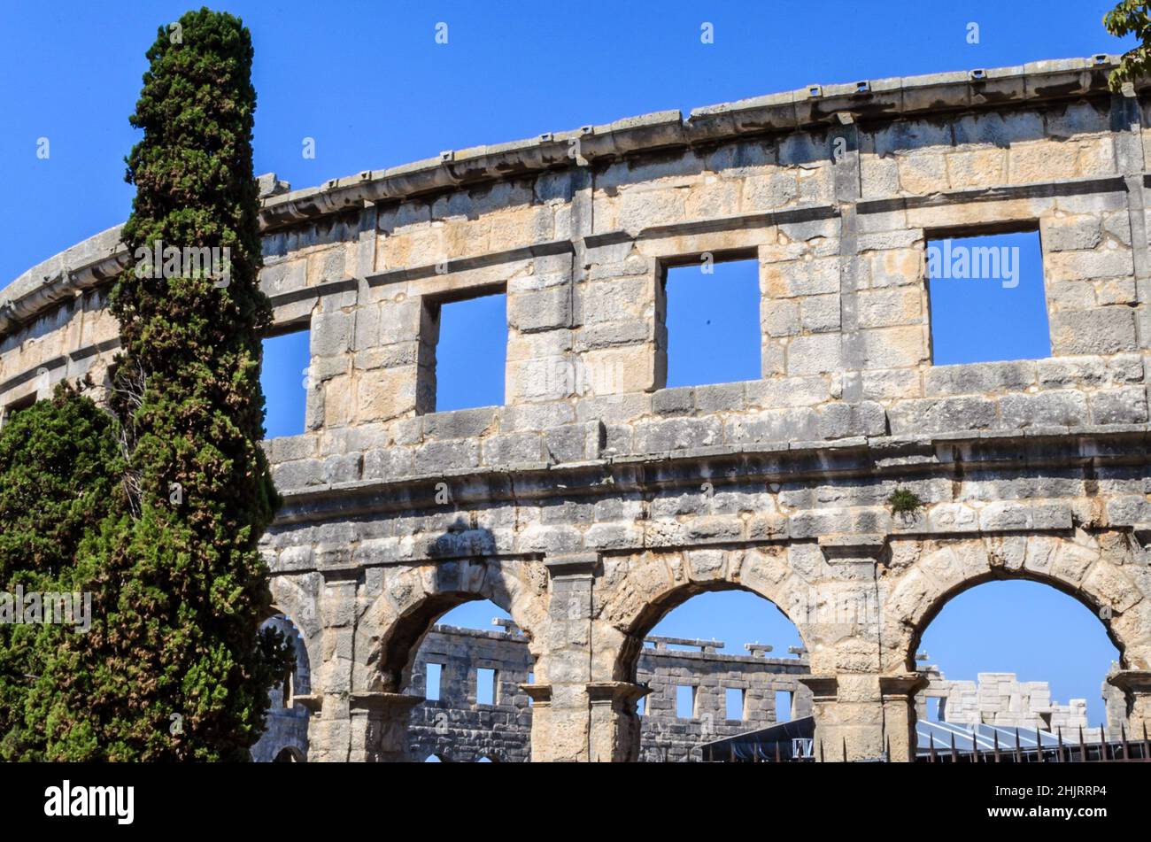 The Pula Arena Roman Amphitheatre. Restored Arched Walls of the Ancient ...