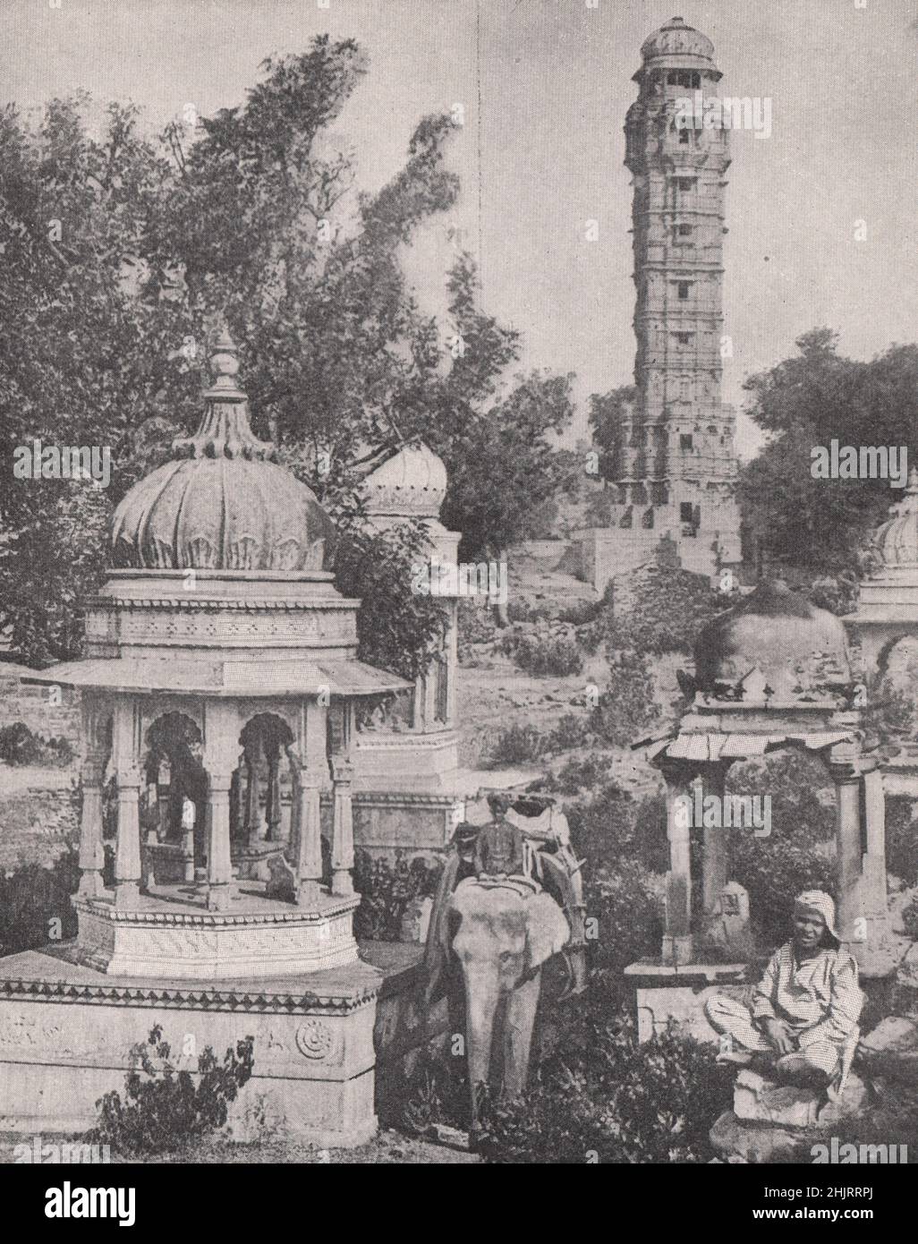 Sculptured tower of Victory or Fame at Chitor, Mewar. India. Rajasthan ...