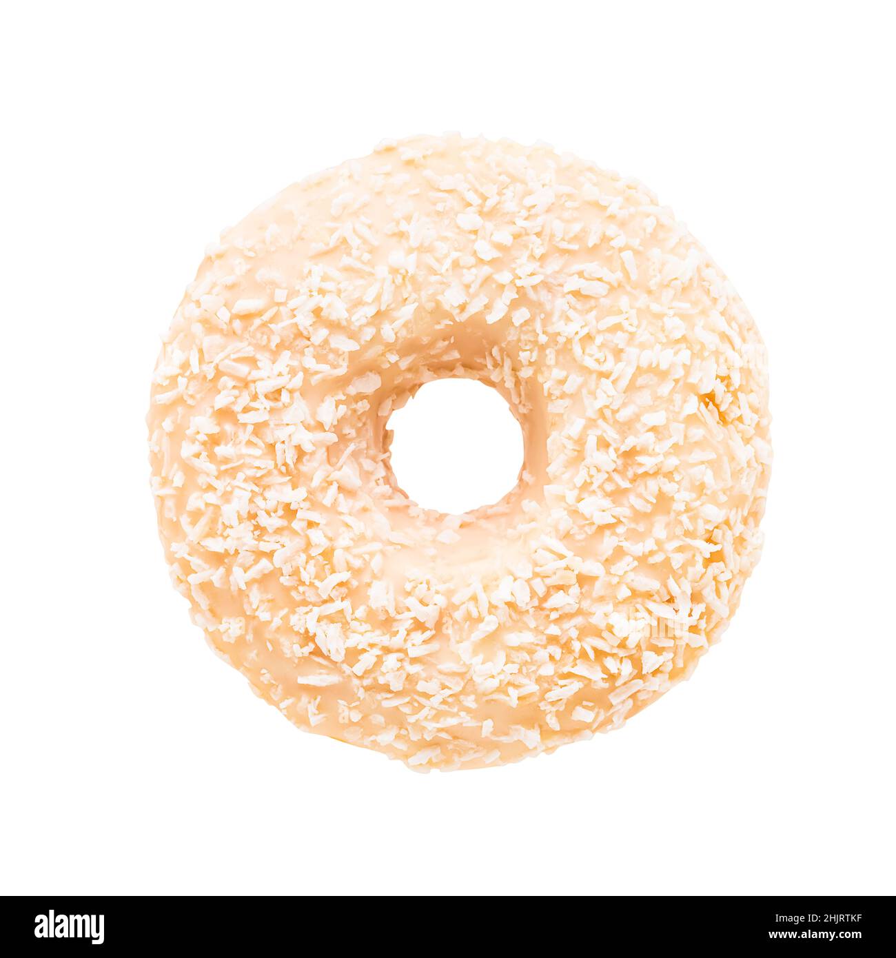Donut in white glaze with coconut flakes isolated over white background ...