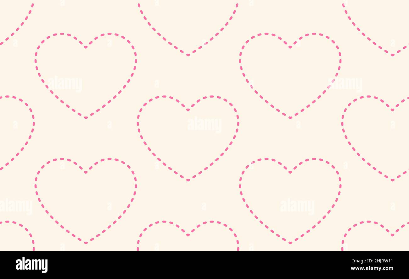Heart geometry pattern. Pink dashed line heart on light yellow ...