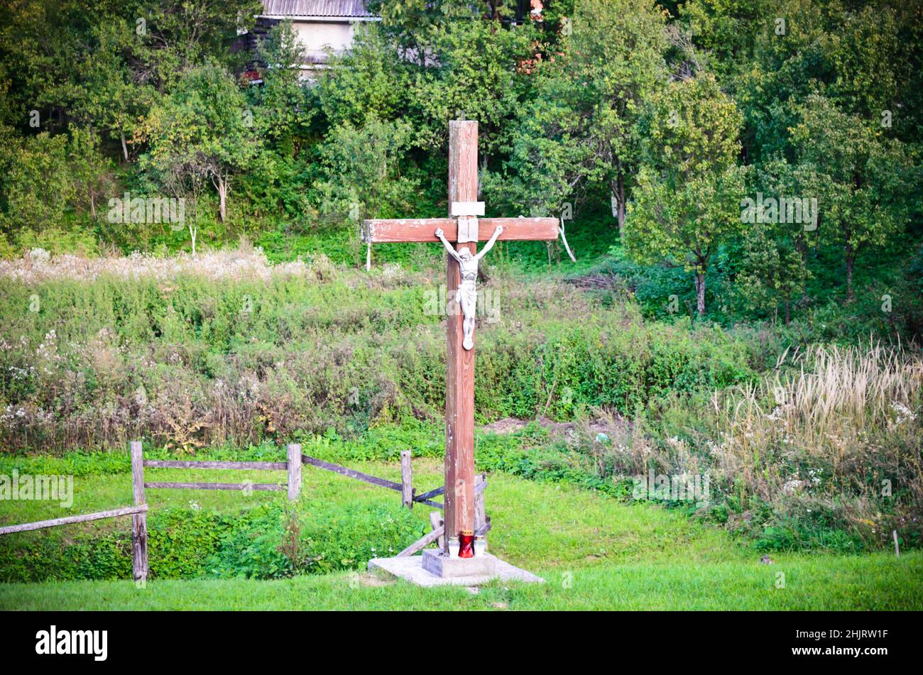 Big Wooden Cross with Crucified Jesus Christ Placed on the Hill Alan ...