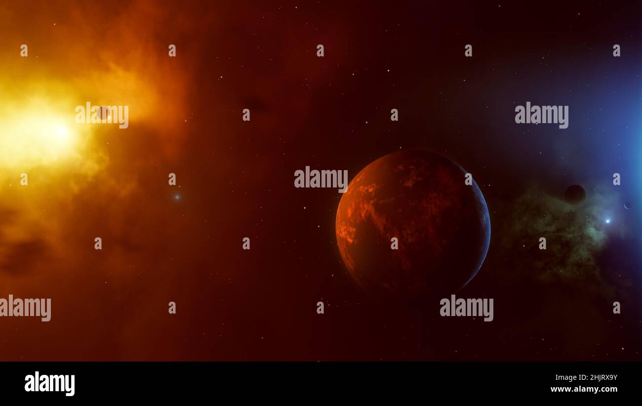 3D illustration of beautiful deep space nebula planet background Stock ...