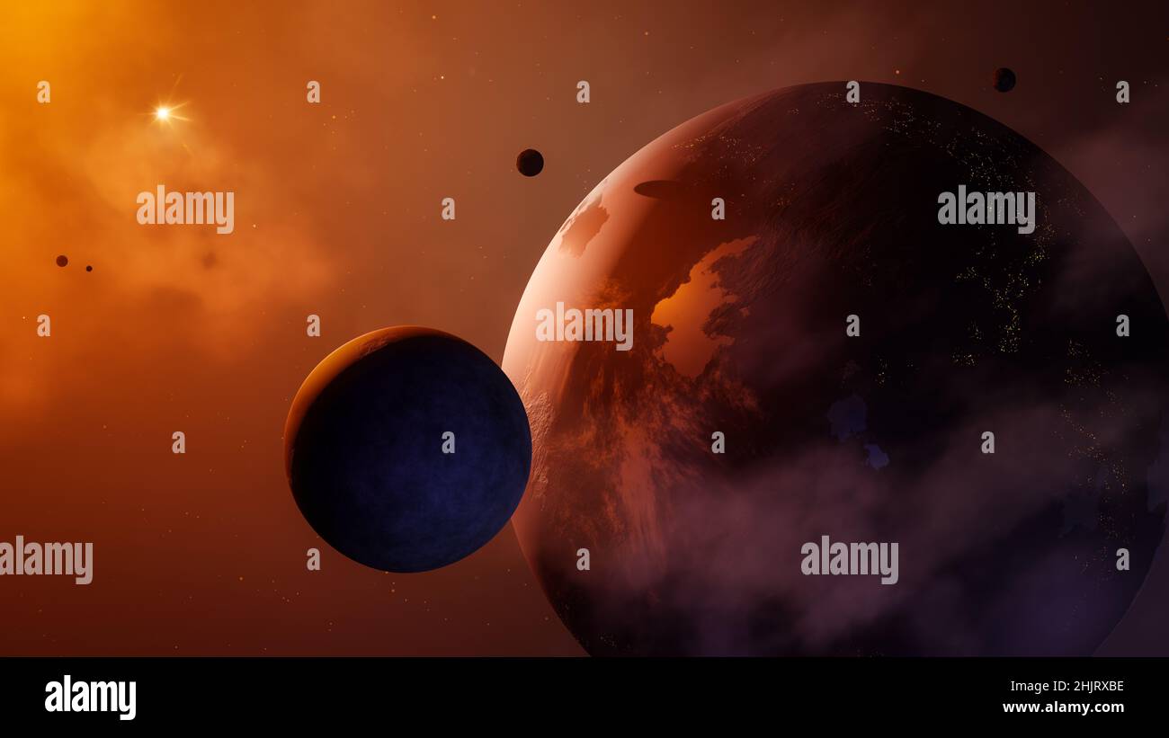 3D illustration of beautiful deep space nebula planet background Stock ...