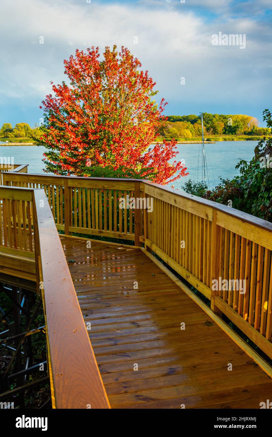 New custom built wood deck overlooking the River Stock Photo - Alamy