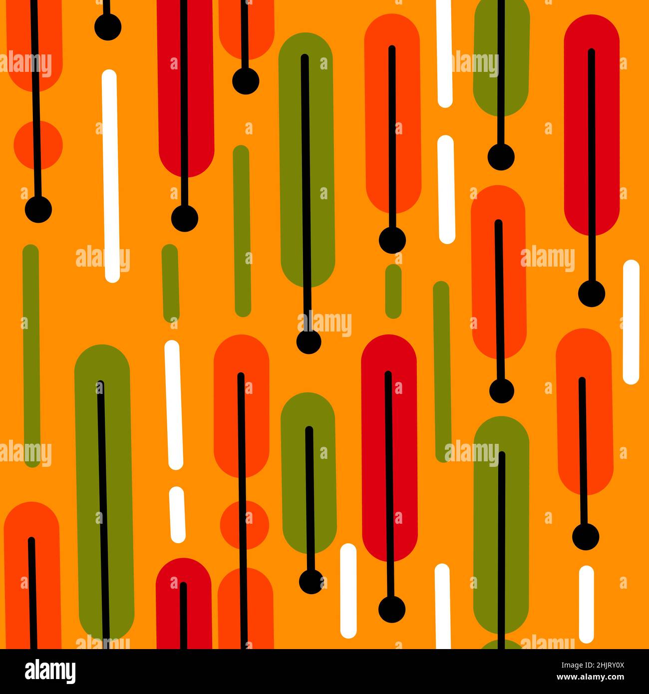 Seamless hand drawn mid century modern pattern in red green orange ...