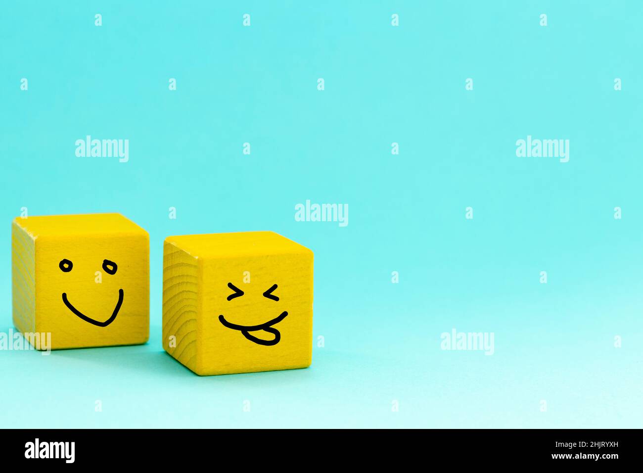 Positive mindset, Concept, Two yellow bricks with hand-painted smiles ...
