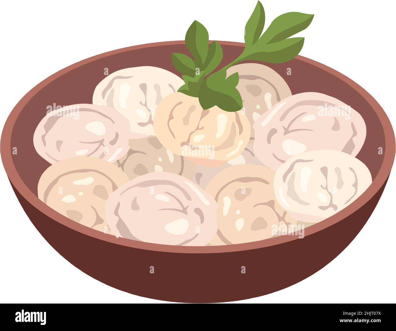 Realistic freshly brewed dumplings plate isolated on white background ...