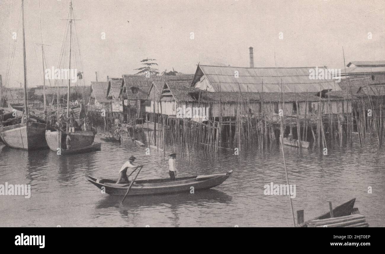 Primitive Pile homes of the natives of Singapore, the chief of the ...