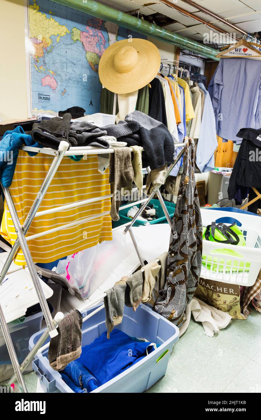 Messy Basement Laundry Room, residential home, USA 2010s Stock Photo ...