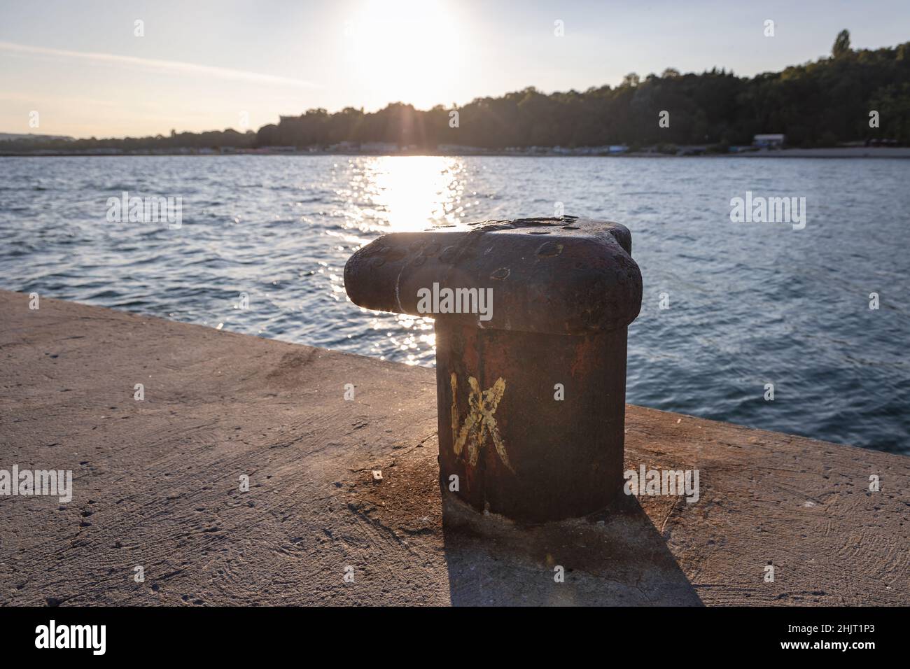 Mooring bollard near Rappongi Beach in Varna city and seaside resort ...