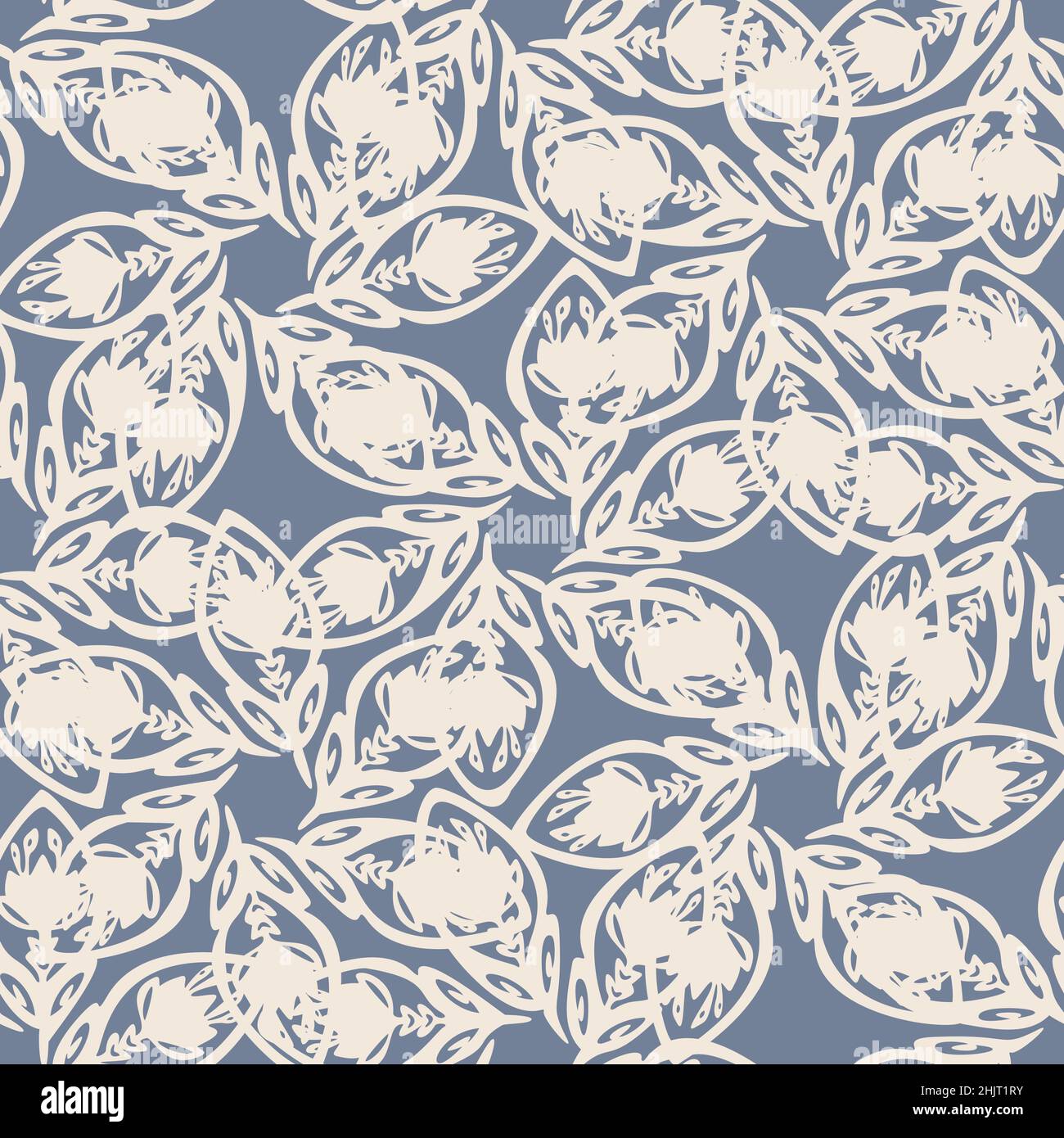 French blue doodle motif linen seamless pattern. Tonal country cottage ...