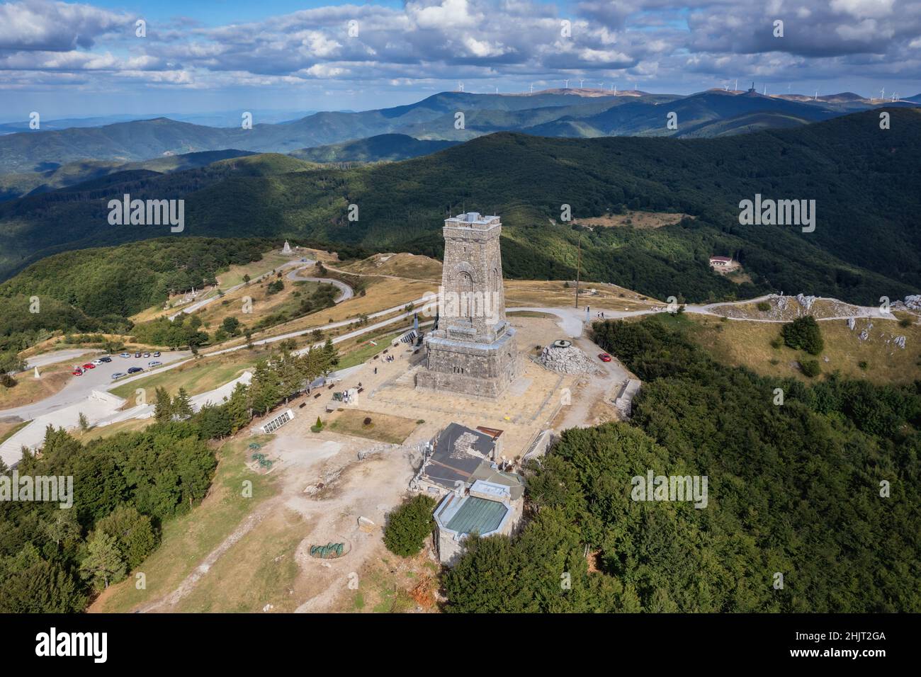 Drone view of Monument of Freedom dedicated to Battle of Shipka Pass on ...