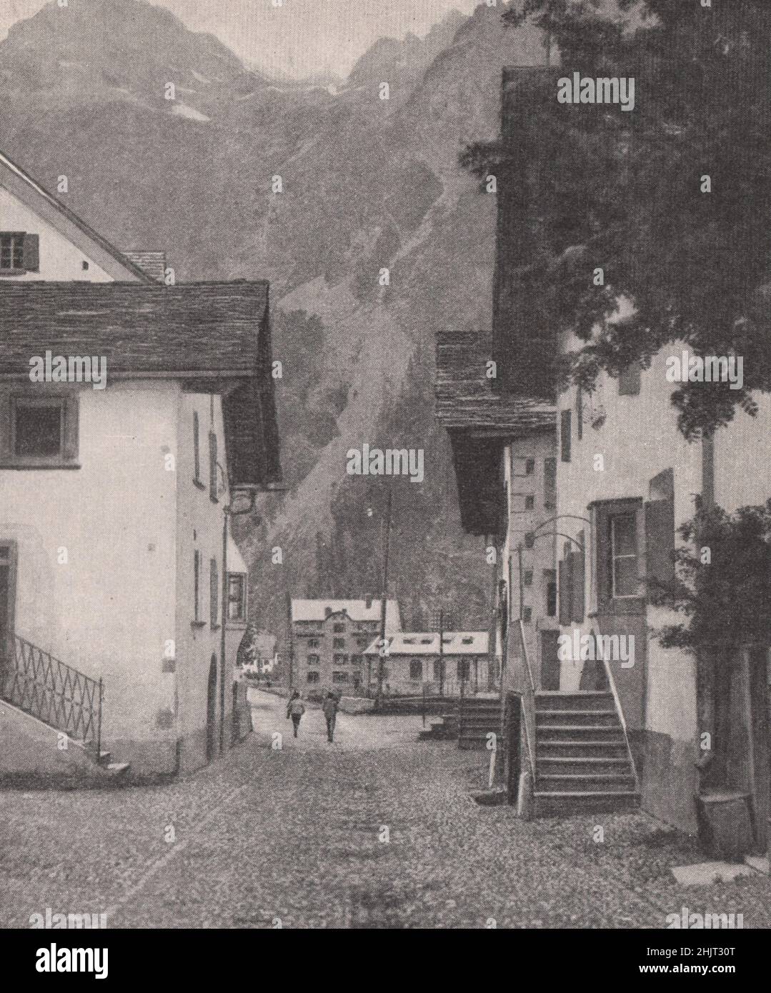 Street scene at Sils-Maria in the upper Engadine Valley. Switzerland ...