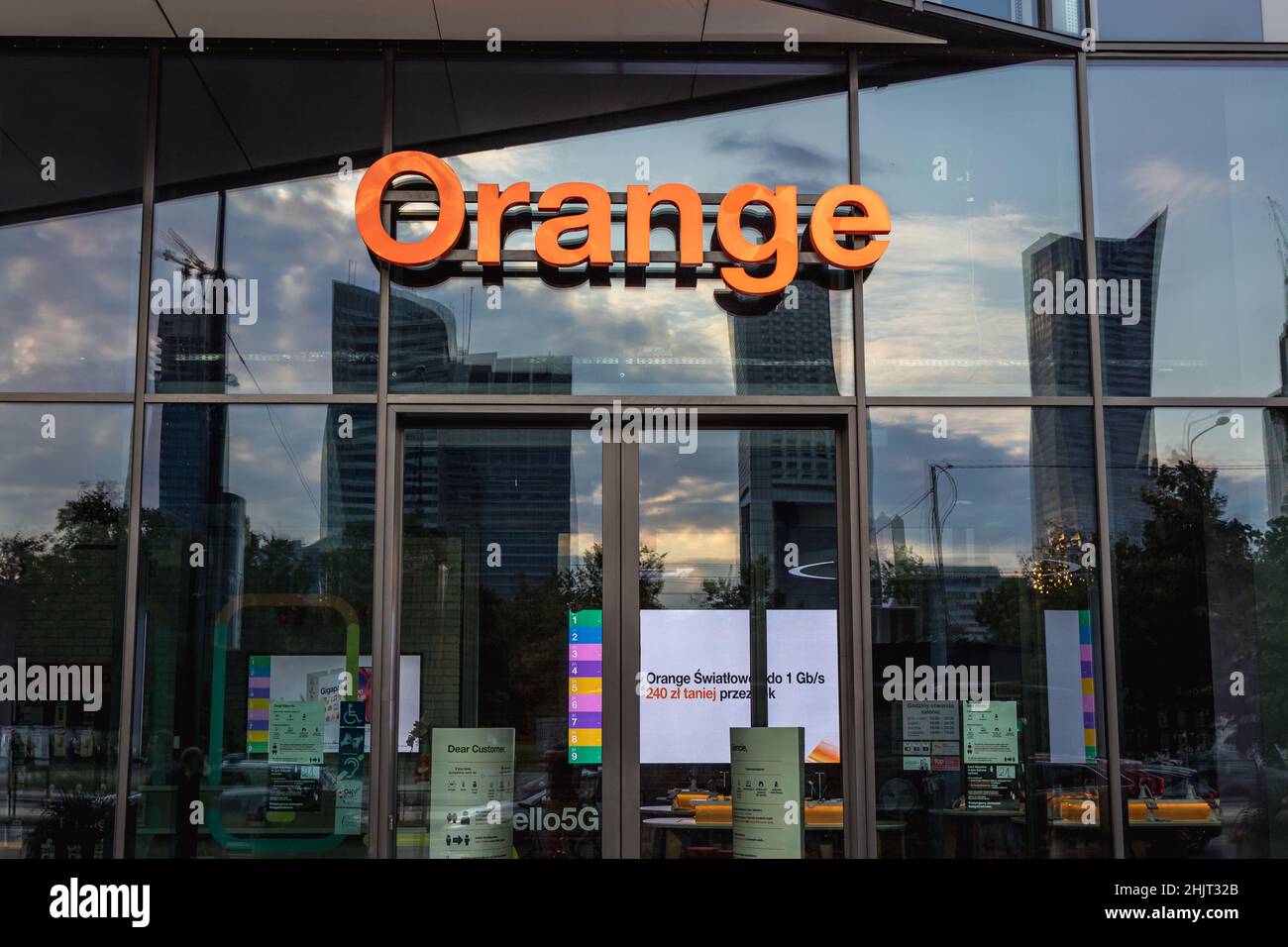 Exterior of Orange branch office in Warsaw, capital of Poland Stock ...