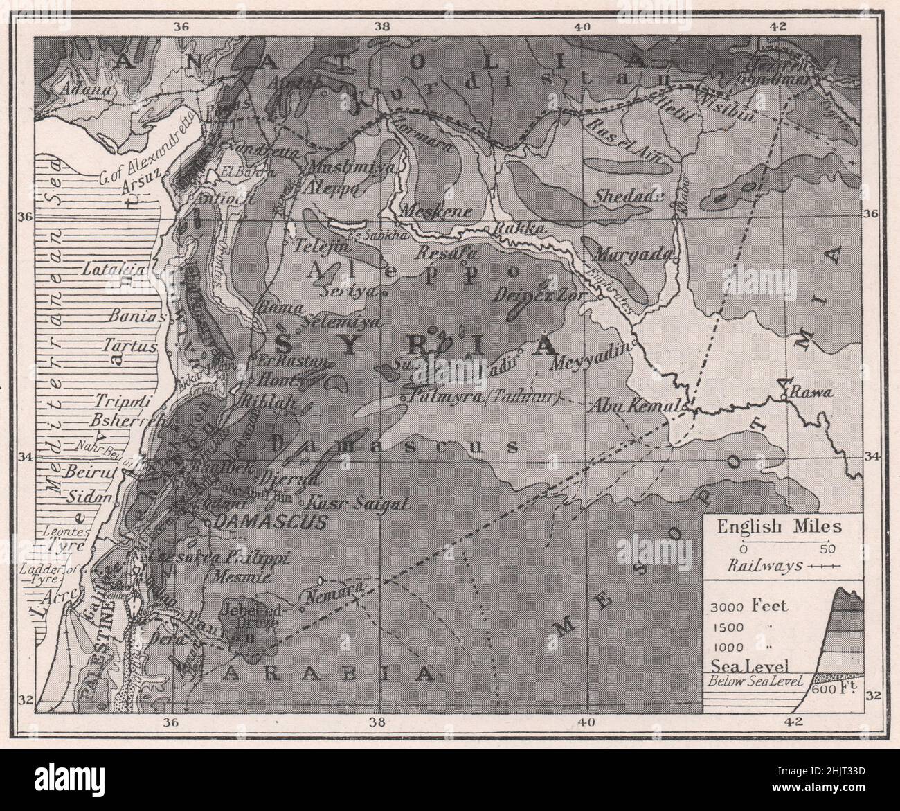 Syria lying Athwart the head-waters of the Euphrates. Levant (1923 map ...