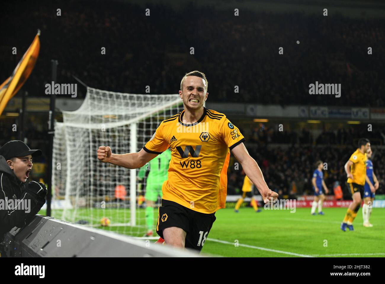 Wolves footballer Diogo Jota celebrates scoring goal Wolverhampton ...