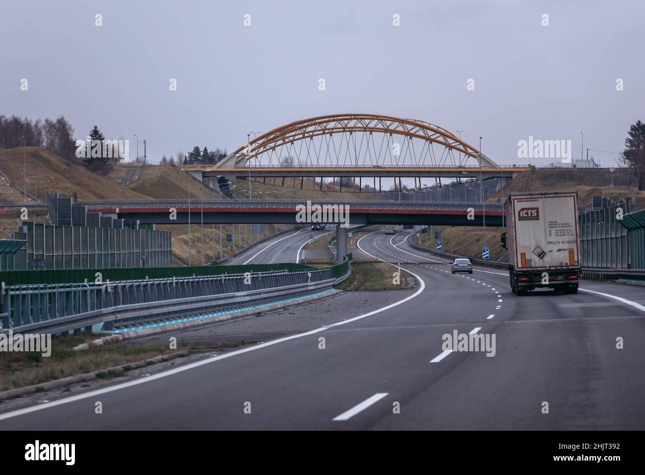 Overpass on A1 highway officially named Amber Highway in Poland near ...
