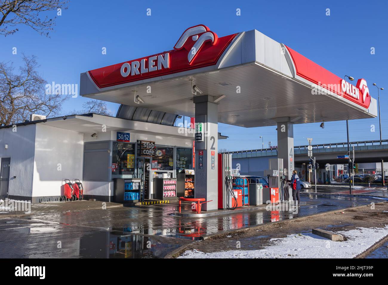 Orlen petrol station of PKN Orlen company in Warsaw, capital of Poland ...
