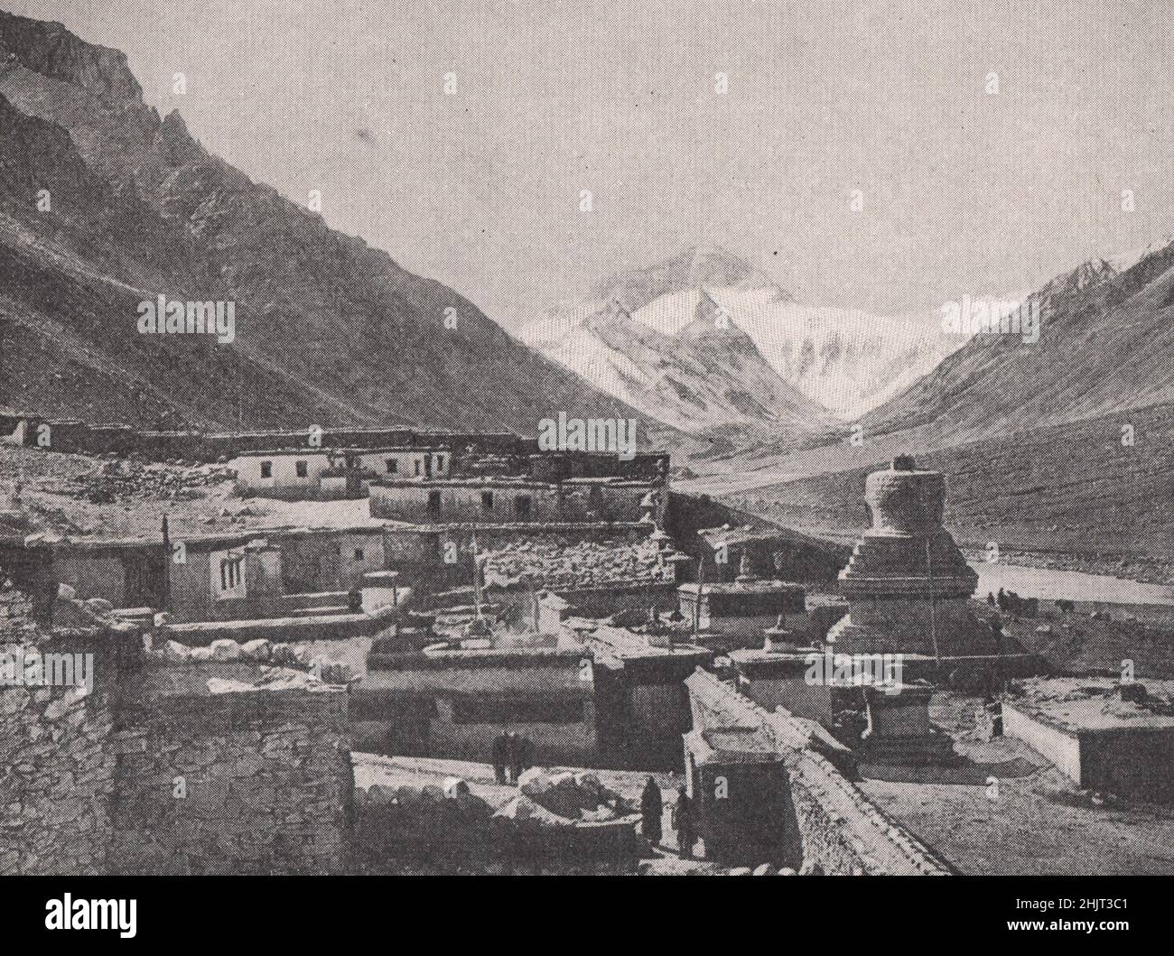 Everest from the walls of the Rongbuk Monastery. Tibet (1923 Stock ...