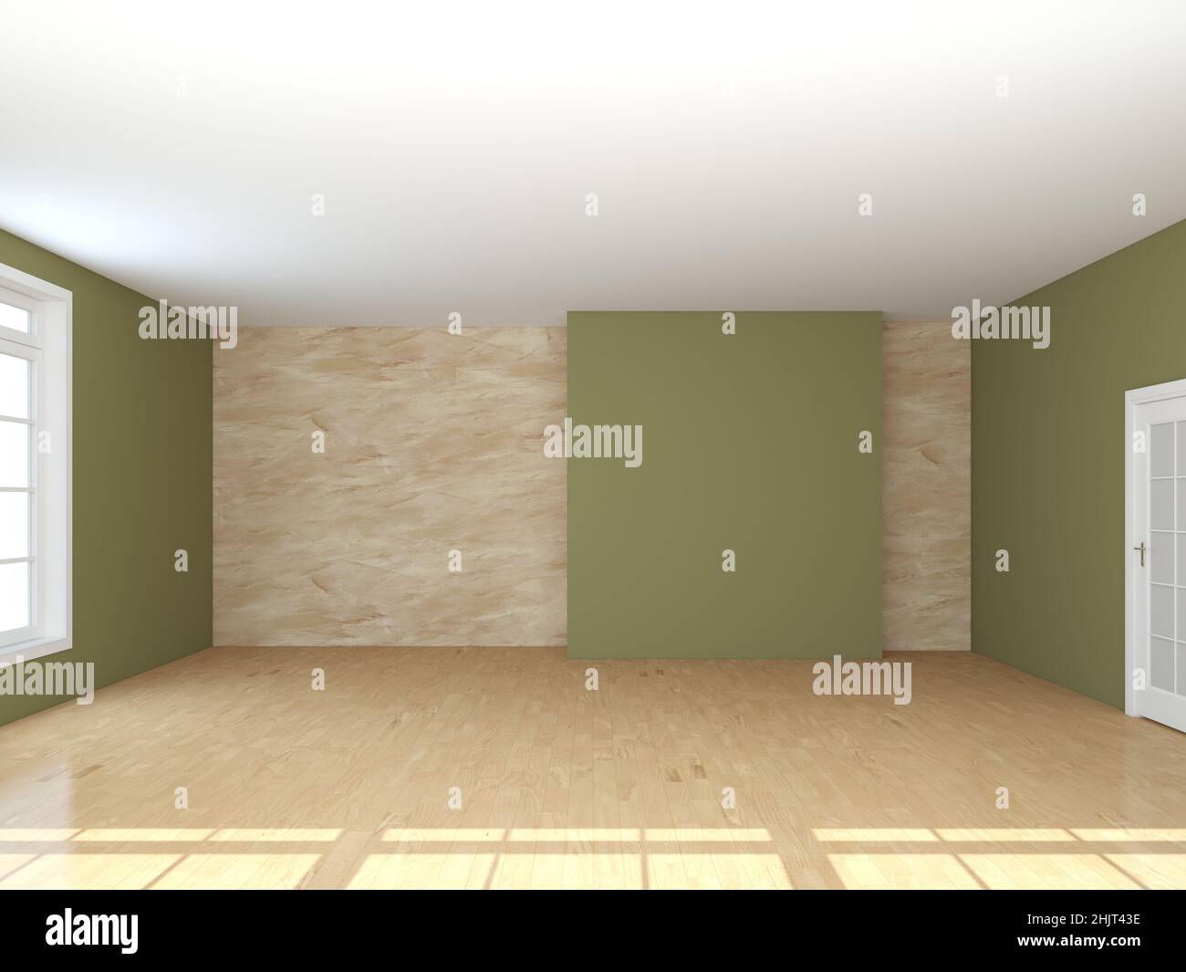 Empty Room Interior Concept with Window and White Door. With Light ...