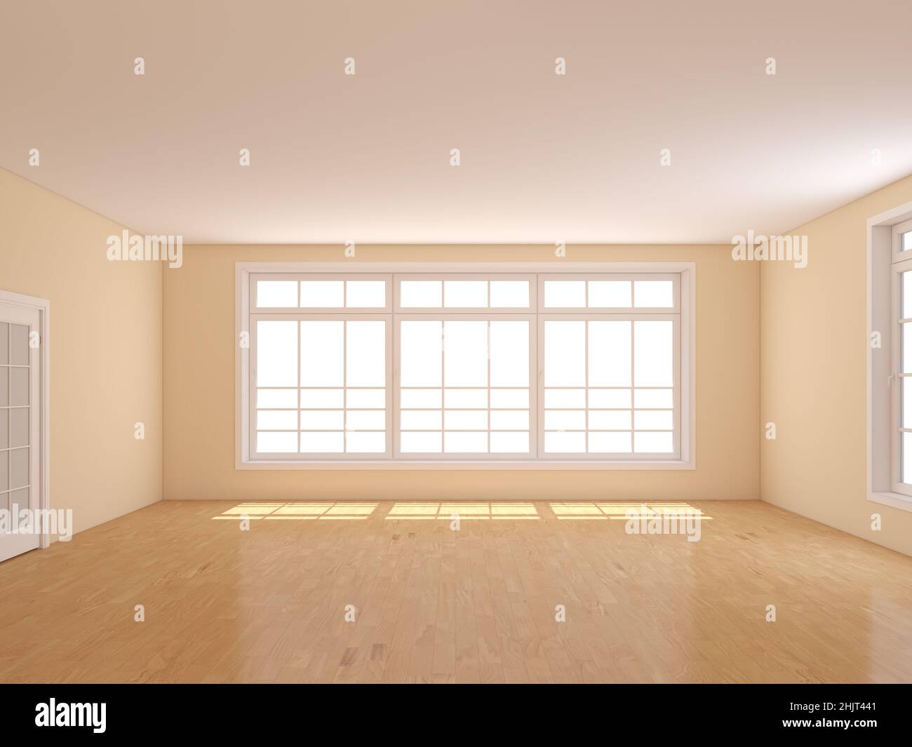 Interior Concept of the Empty Room with Light Parquet Floor, Beige ...