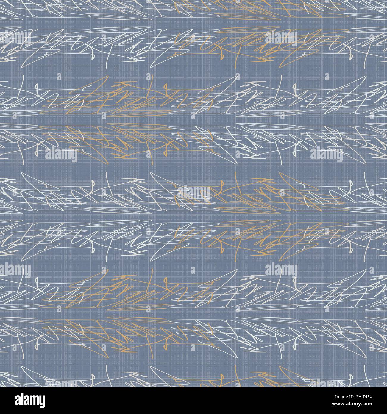 French blue doodle motif linen seamless pattern. Tonal country cottage ...