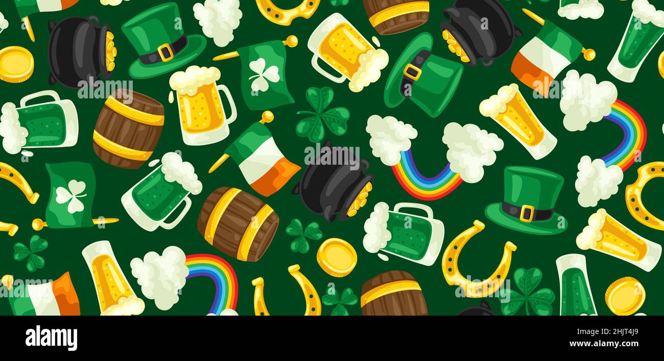 Saint Patricks Day seamless pattern. Holiday illustration with Irish ...