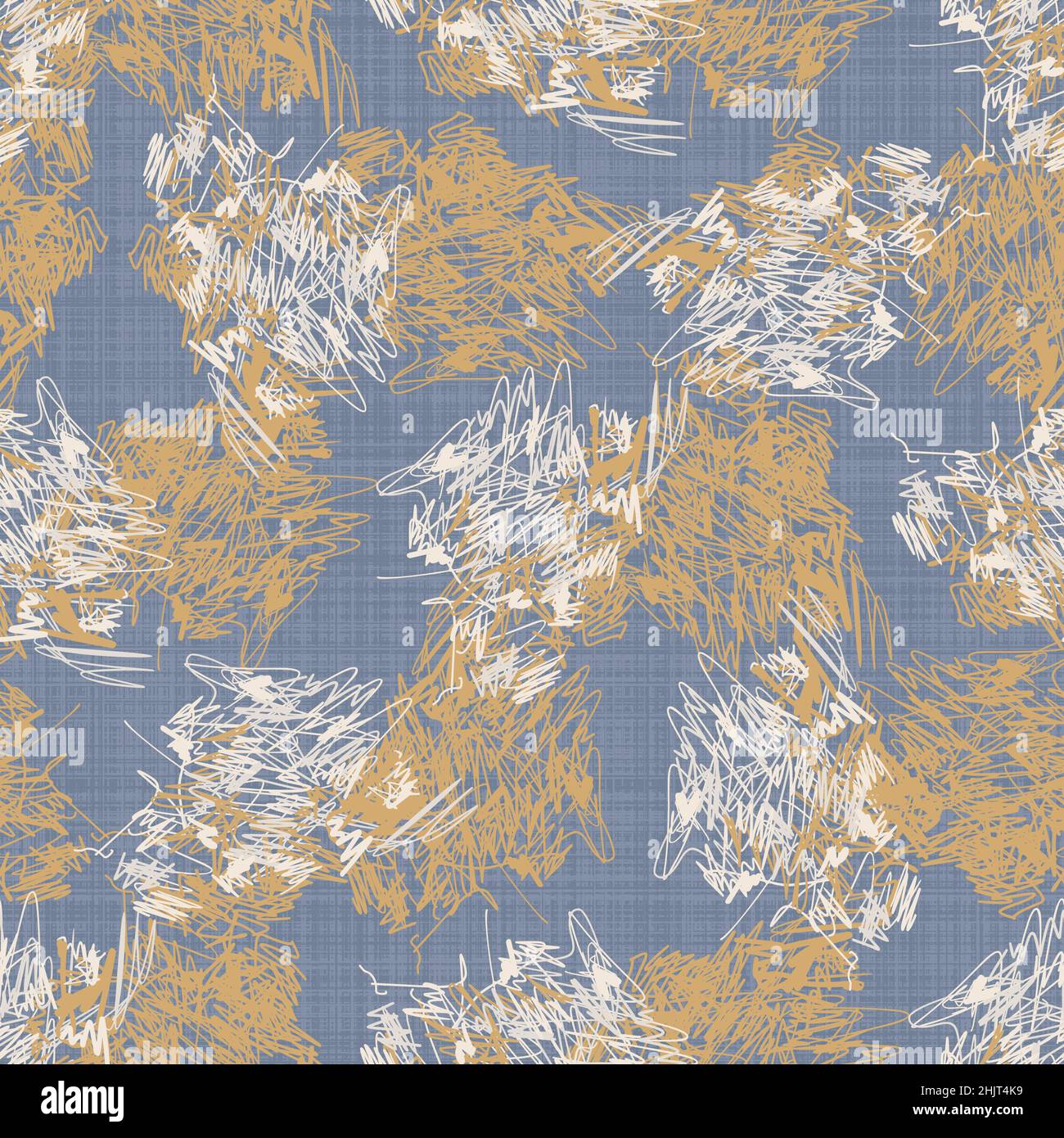 French blue doodle motif linen seamless pattern. Tonal country cottage ...