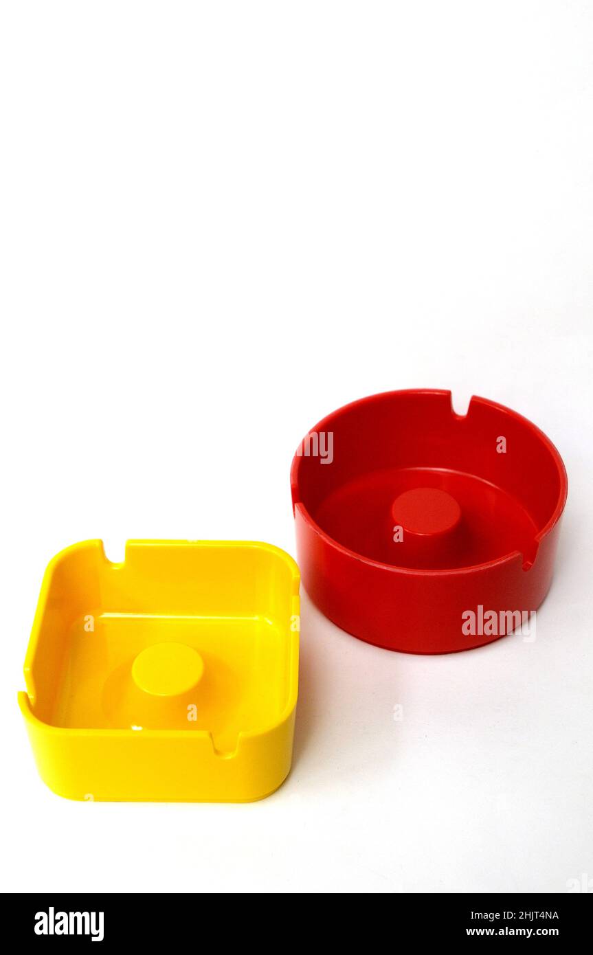 vintage object, yellow and red ashtrays Stock Photo - Alamy
