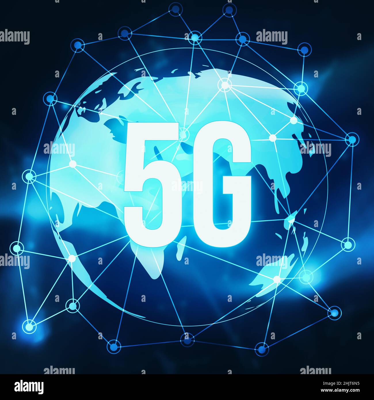 Futuristic 5G Internet Technology Abstract Background with Glowing ...