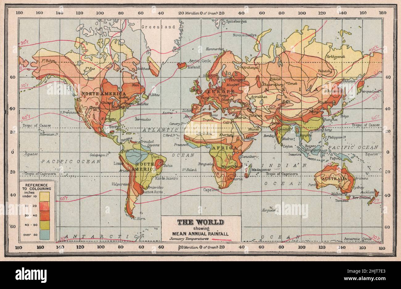 The World showing mean Annual Rainfall (1923 map Stock Photo - Alamy