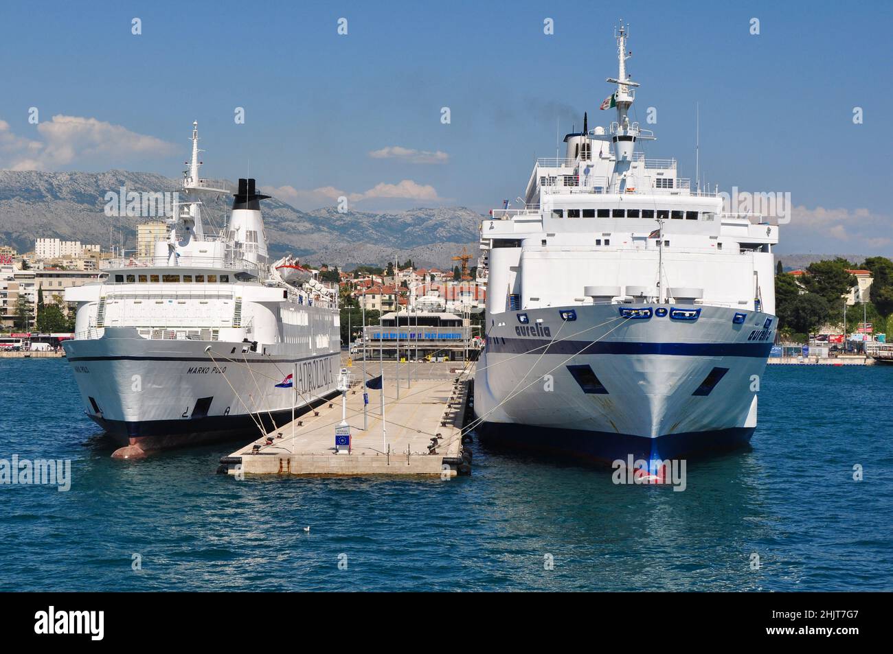 Ferryboats that connect mainland with Croatian islands docked in the ...
