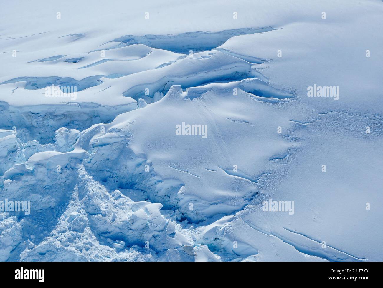 Glacial snow and ice, top of Mendenhall glacier in Juneau icefield ...