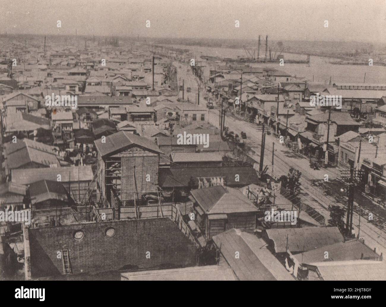 Japan Earthquake 1923: Reconstruction work on the banks of the Sumida ...