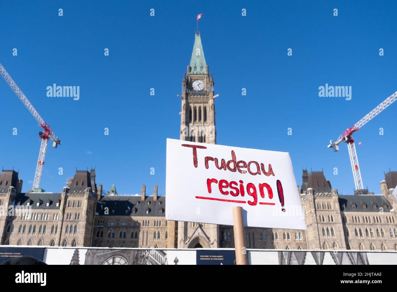 A protestor with the Freedom Convoy trucker protest at Parliament Hill ...