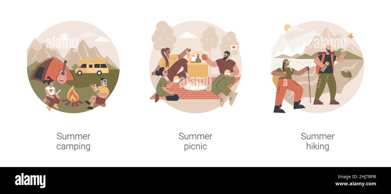 Summer adventure abstract concept vector illustration set. Summer ...