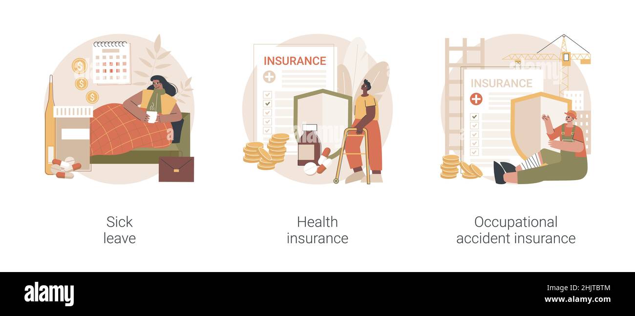Social insurance abstract concept vector illustration set. Sick leave ...