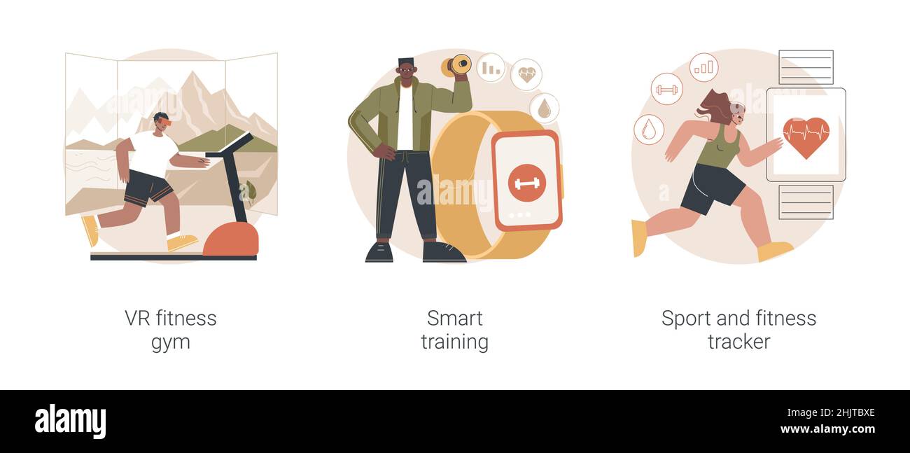 New fitness technology abstract concept vector illustration set. VR ...